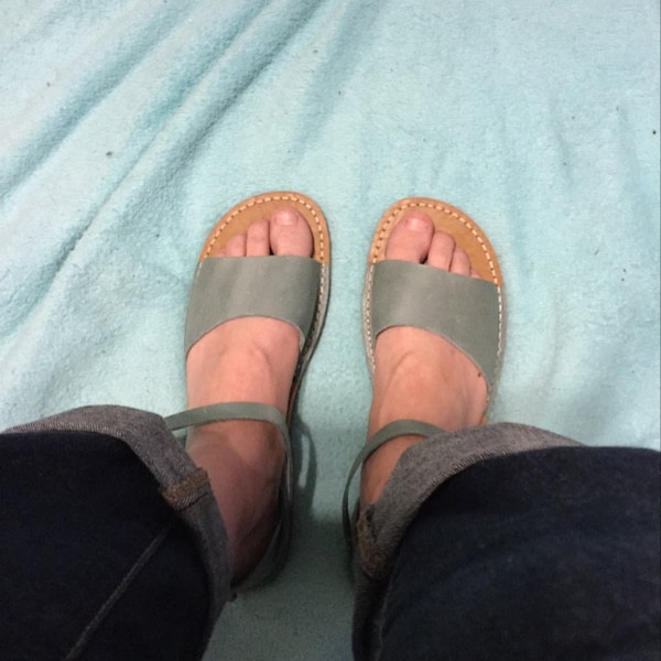 Blue Leather Sandals, Flat Leather Sandals, Sustainable Women Sandals ...
