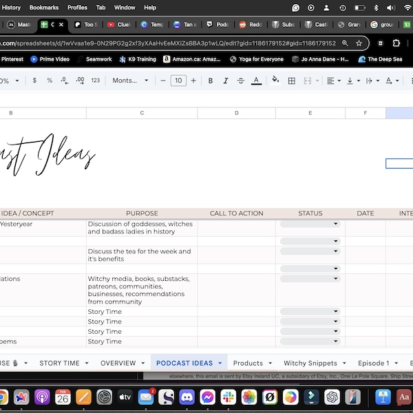 Podcast Planner Template Google Sheets, Digital Content Planner and ...