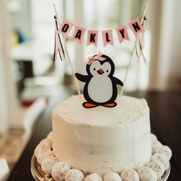 Penguin Girl Birthday Cake Topper - Pink Penguin Cake Topper - Arctic ...