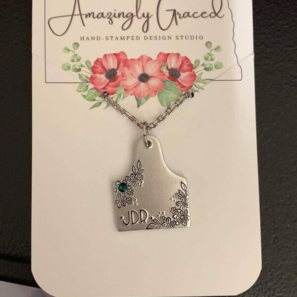 Monogram Cattle Tag Pendant Necklace Cow Ear Tag Rancher Farm Country ...