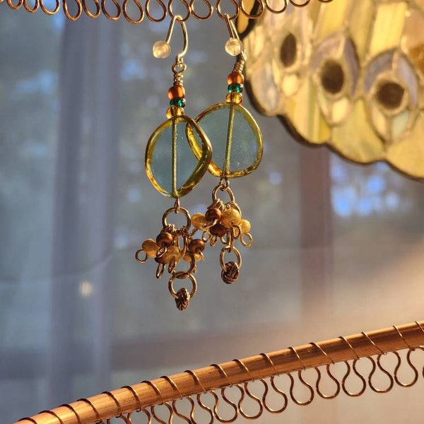 Blue Calcite and Brass Sundial Charm Earrings, Blue, Copper and Brass ...