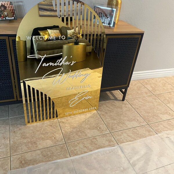 Acrylic Gold Wedding Welcome Sign, Mirror Welcome Sign, Arch Wedding ...