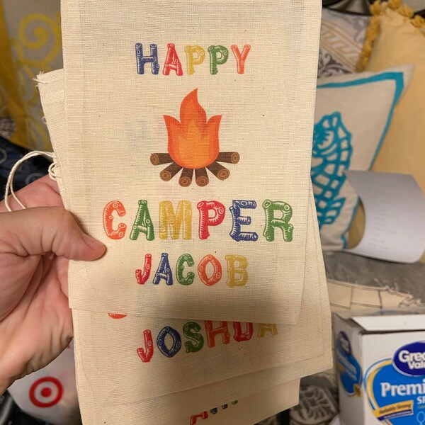 Happy Camper Multi Colors - Camping Party Favor Bag -drawstring Cotton ...