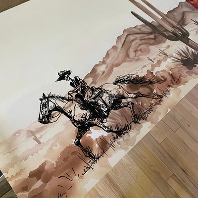 Dead Man's Drink / Retro Skeleton Cowboy Art, Western Wall Art, Cowboy ...