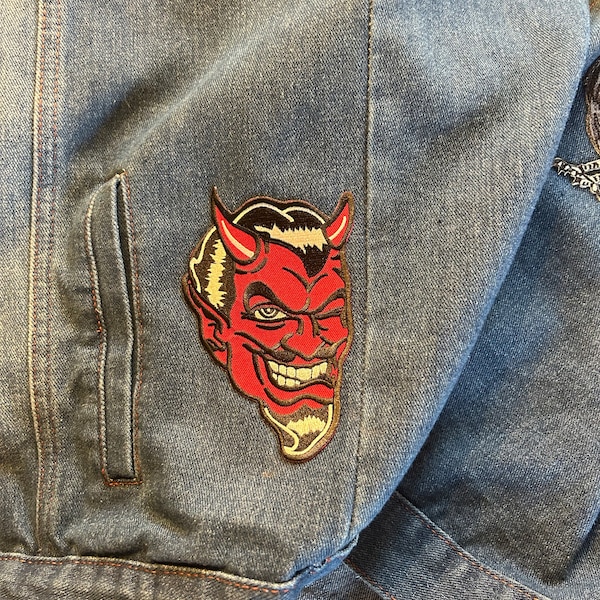 RED DEVIL PATCH Iron-on Embroidered Applique 666 Skull Evil Devil ...