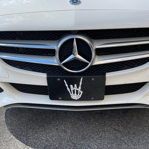 Rock on Skeleton Hand Front License Plate | Vanity Plate | Car Tag ...