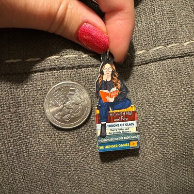 Personalized Girl Reading Book Acrylic Flat Keychain, Custom Book ...