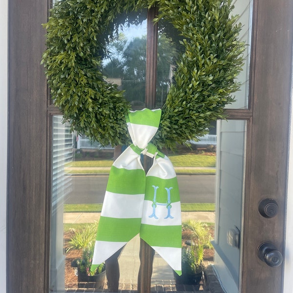 Spring Green Stripe Monogram Wreath Sash for Front Door, Personalized ...