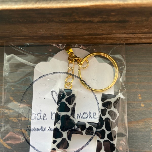 Cow Print Letter Keychain L Resin Keychain L Animal Print L ...