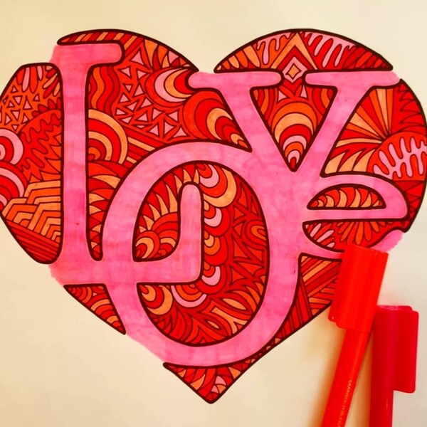 LOVE Heart - PDF Coloring Page - Etsy