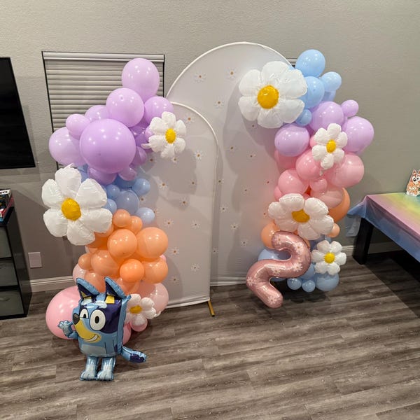 Rainbow Pastel Balloon Garland Featuring Bluey Balloon Birthday Balloon ...
