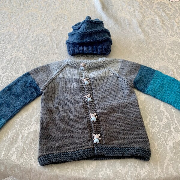 Newborn - 6 Months Hand Knit Gender Neutral Tonal Gray Baby Cardigan ...