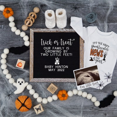 Editable Halloween Pregnancy Announcement, Digital Trick or Treat Baby ...