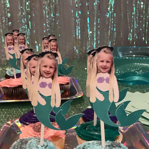 Mermaid Cupcake Toppers Custom With Face for Birthday Party Decorations ...