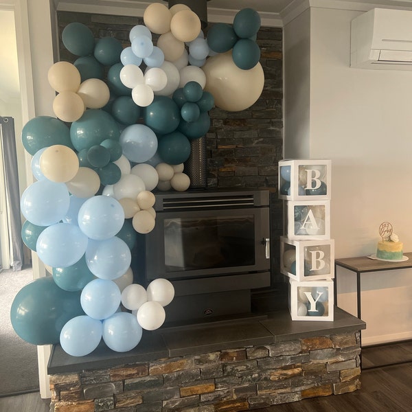 122/182pcs Dusty Blue Grey Balloon Garland Kit Macaron Beige Sand White ...