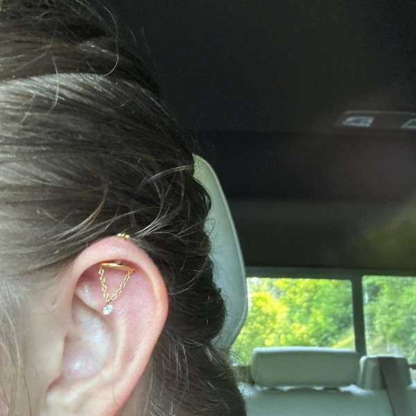 16G Dangle Cartilage Earring Stud/hidden Helix Piercing/conch Piercing/curved Bar Piercing ...