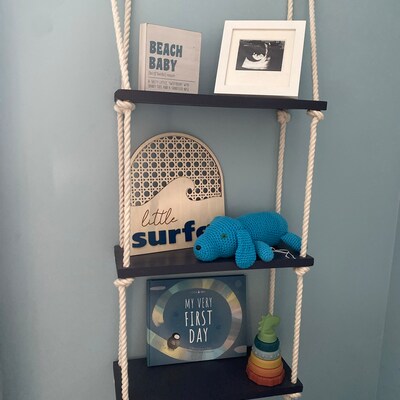 Nautical Shelf, 3 Tier Nautical Shelf, Coastal Wall Decor, Hanging ...