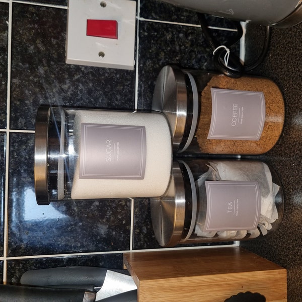 Tea Coffee Sugar Labels Bundle, Waterproof & Oil Resistant Kitchen Jar ...