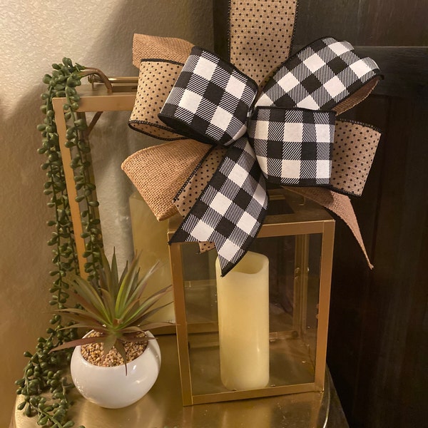 Fall Buffalo Check Bow, Black and White Buffalo Plaid Burlap Bow ...