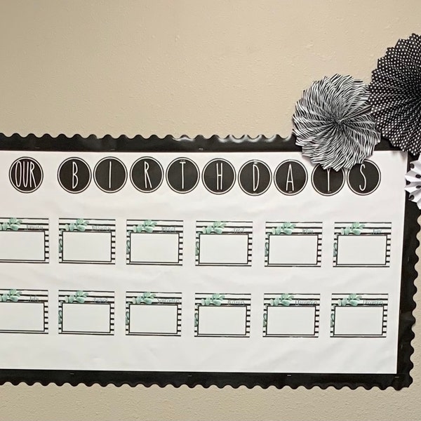 Farmhouse Classroom Decor Black & White Birthday Bulletin Board Display ...