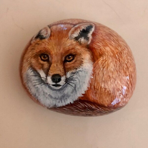 Red Fox Painted Rock, Woodland Animal Paperweight, Unique Animal ...