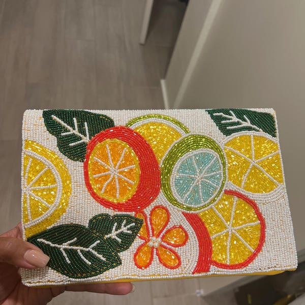 Citrus Bead Clutch Purse, Summer Crossbody Purse, Beaded Clutch Purse ...