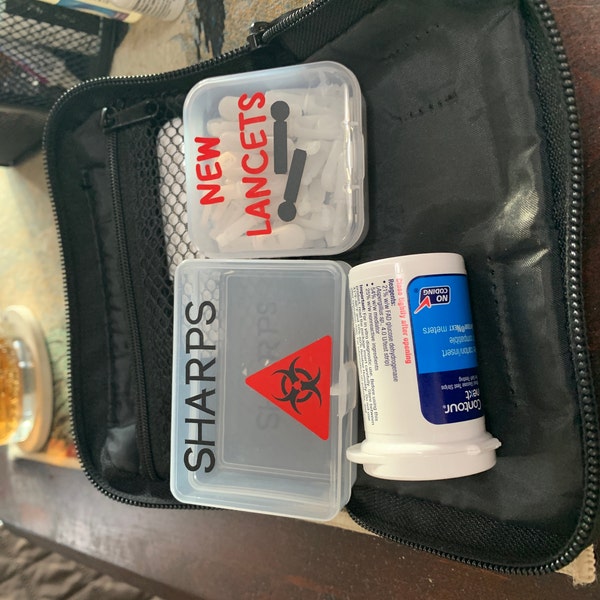 Small Diabetic Supply Storage Containers, Sharps Conatiner, Emergency ...