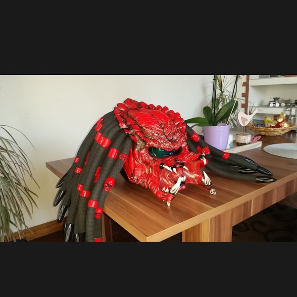 Red Devil Predator Motorcycle Helmet. Unique Exclusive Custom Made. DOT ...