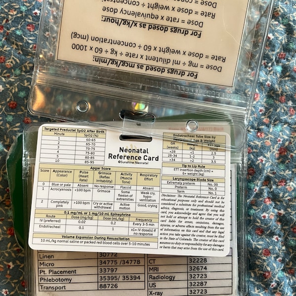 Neonatal Reference Card - NRP - Apgars - NICU Nurse - NNP - Quick Badge ...