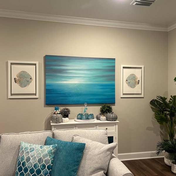 Teal Abstract Fish – Set of 2 Prints | Minimalist Coastal Wall Art ...