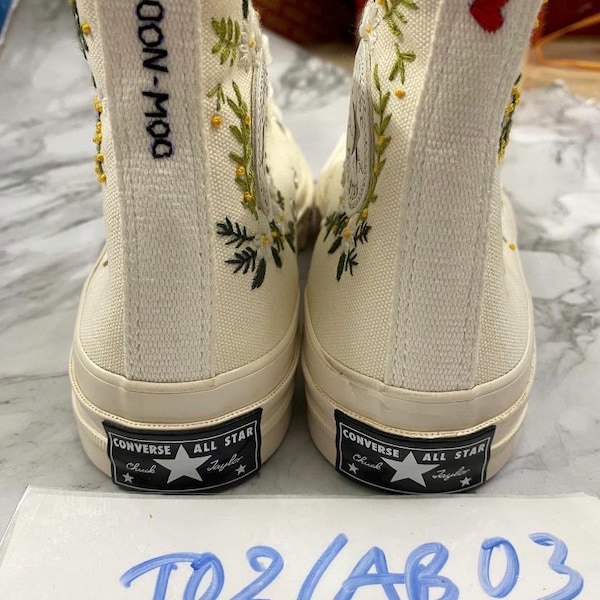 Custom Embroidered Wedding Converse, White Flowers Embroidered Sneakers ...
