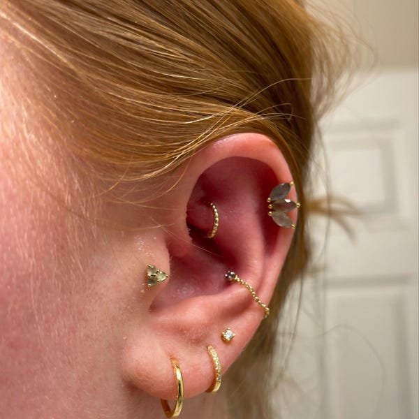 14K Solid Gold Triple Chain Attachment, Double Chain Piercing, Loop ...