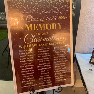 Memorial Board for Reunion in Memory of Classmates Sign Class Reunion ...