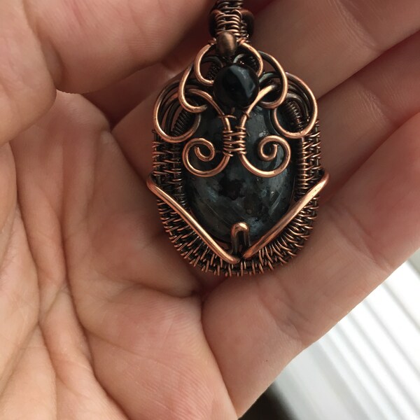 Jet in Copper Pendant, Wrapped in Copper, Wire Wrapped Pendant, Wire ...