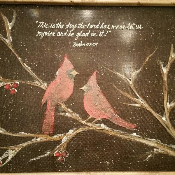 Winter Cardinals, Hand Painted, Recycled, Window Screen, Wood Frame ...