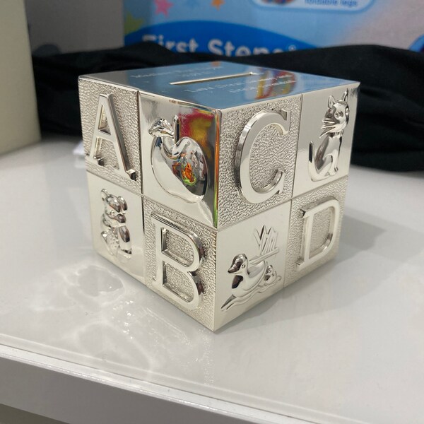 Personalised Engraved ABC Money Box, New-born Baby, Christening Baby ...