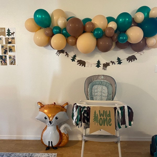 Woodland Baby Shower Balloon Arch Kit, Green and Brown Wild One ...