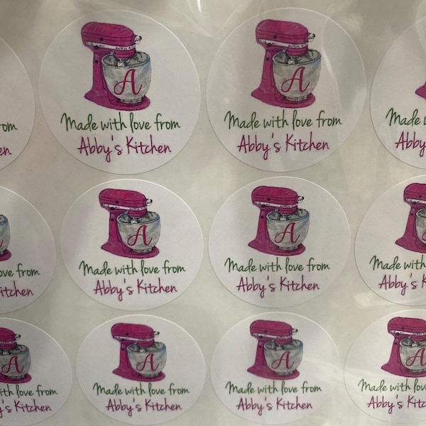 Made With Love Baking Labels Hot Pink Stand Mixer Monogram Baking Baked ...