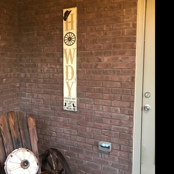 Howdy Porch Sign Vertical Wood Sign Distressed Wood Rustic Primitive ...