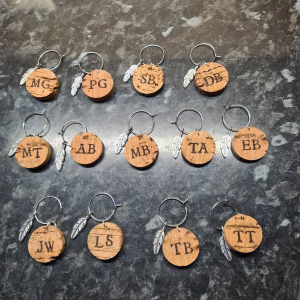Grapes & Wine Bottle - Handmade Personalised Cork Wine Glass Charms - Wedding, Wedding Favour ...