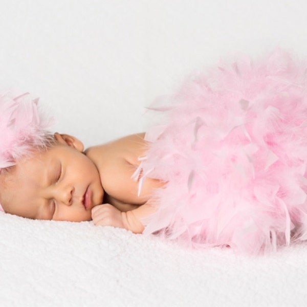 ORIGINAL Feather Bloomer & Headband Set, Feather Diaper Cover, Newborn ...