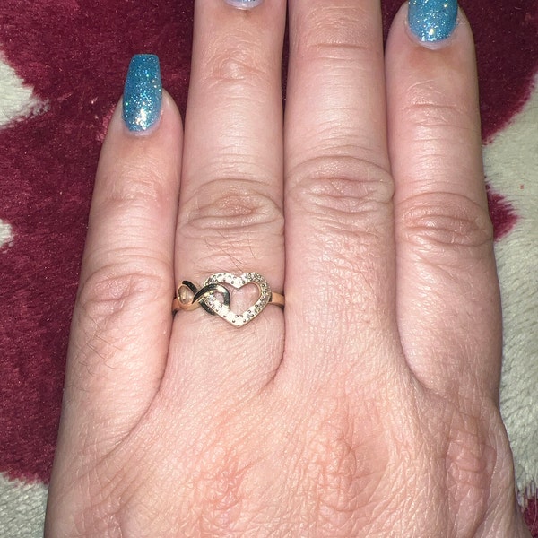 10k Real Solid Yellow Gold Infinity Heart Ring, 10k Solid Gold Women Heart Ring, Infinity Symbol ...