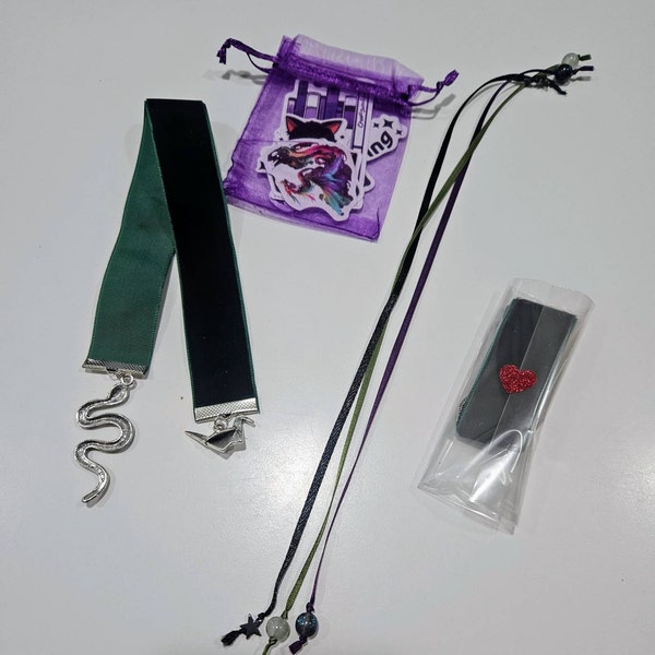 Manacled Dark Green Velvet Bookmark: Silver Snake and Origami Crane ...