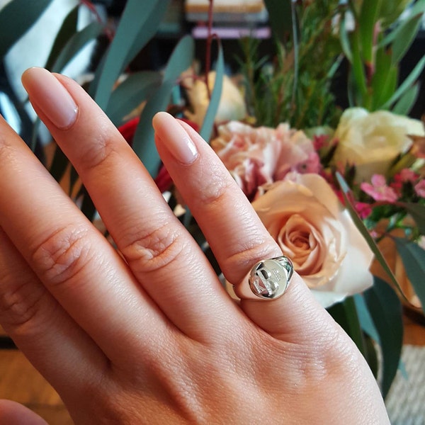 Monogram Signet Ring in Solid Sterling Silver • Custom Minimalist ...