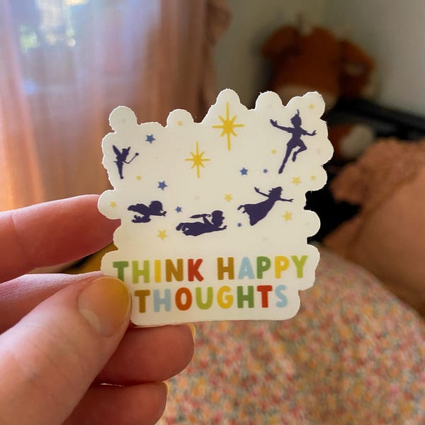 Think Happy Thoughts Peter Pan Transparent Laptop Sticker Disney Decal ...