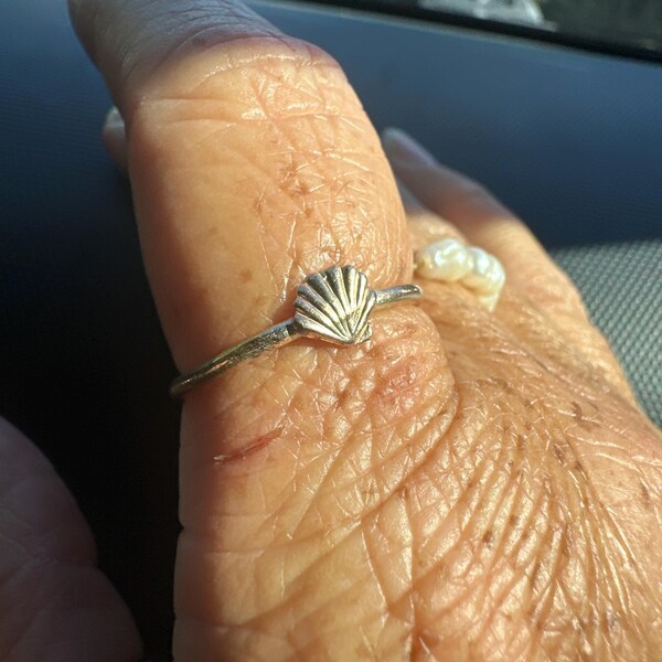 Tiny Shell Stacking Ring, Gold Filled Seashell Stacking Ring, Thin Gold Shell Ring, Stacking ...