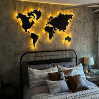 LED WORLD MAP / Wood World Map / Modern Home Decor / Led Wall Art / Led ...