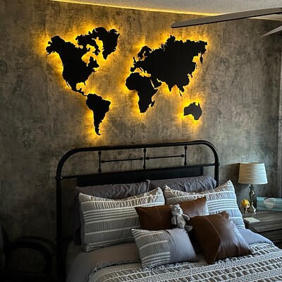 LED WORLD MAP / Wood World Map / Modern Home Decor / Led Wall Art / Led ...