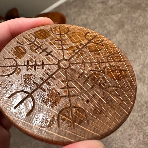 Hand Turned Alder Wood Box of 24 Dark Wood Runes Round Small Rune Set ...