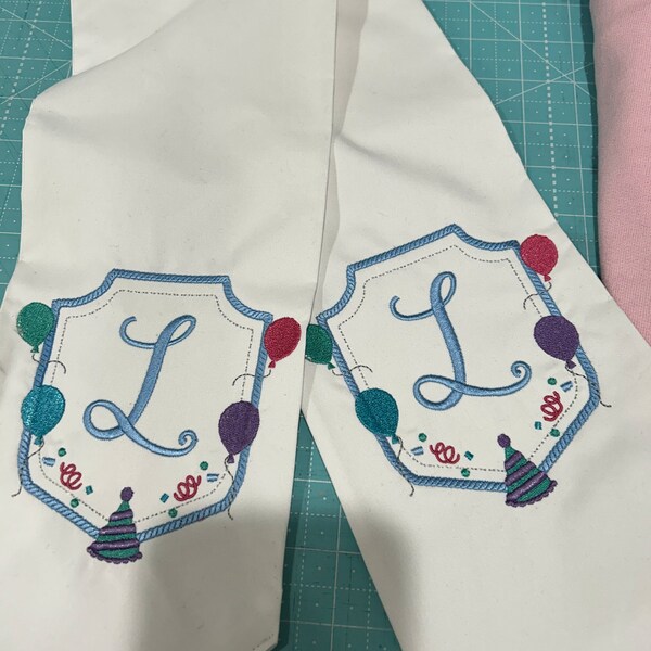 Birthday Party Monogram Crest Frame With Party Hat and Balloons Satin ...